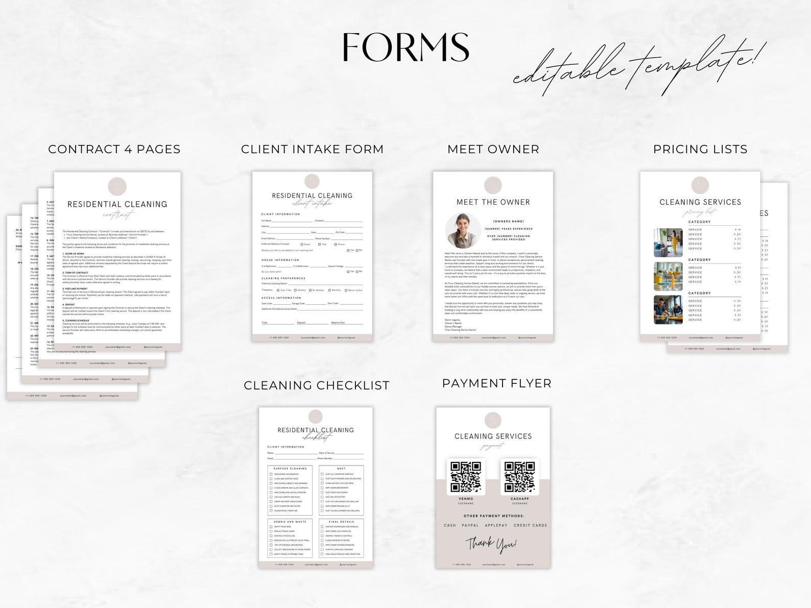 Residential Cleaning Business Forms Bundle, Editable Cleaning Contract ...