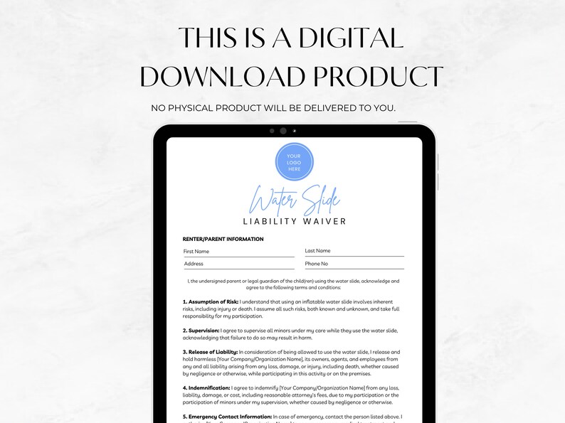 Inflatable Water Slide Liability Waiver, Waterslide Consent Form ...