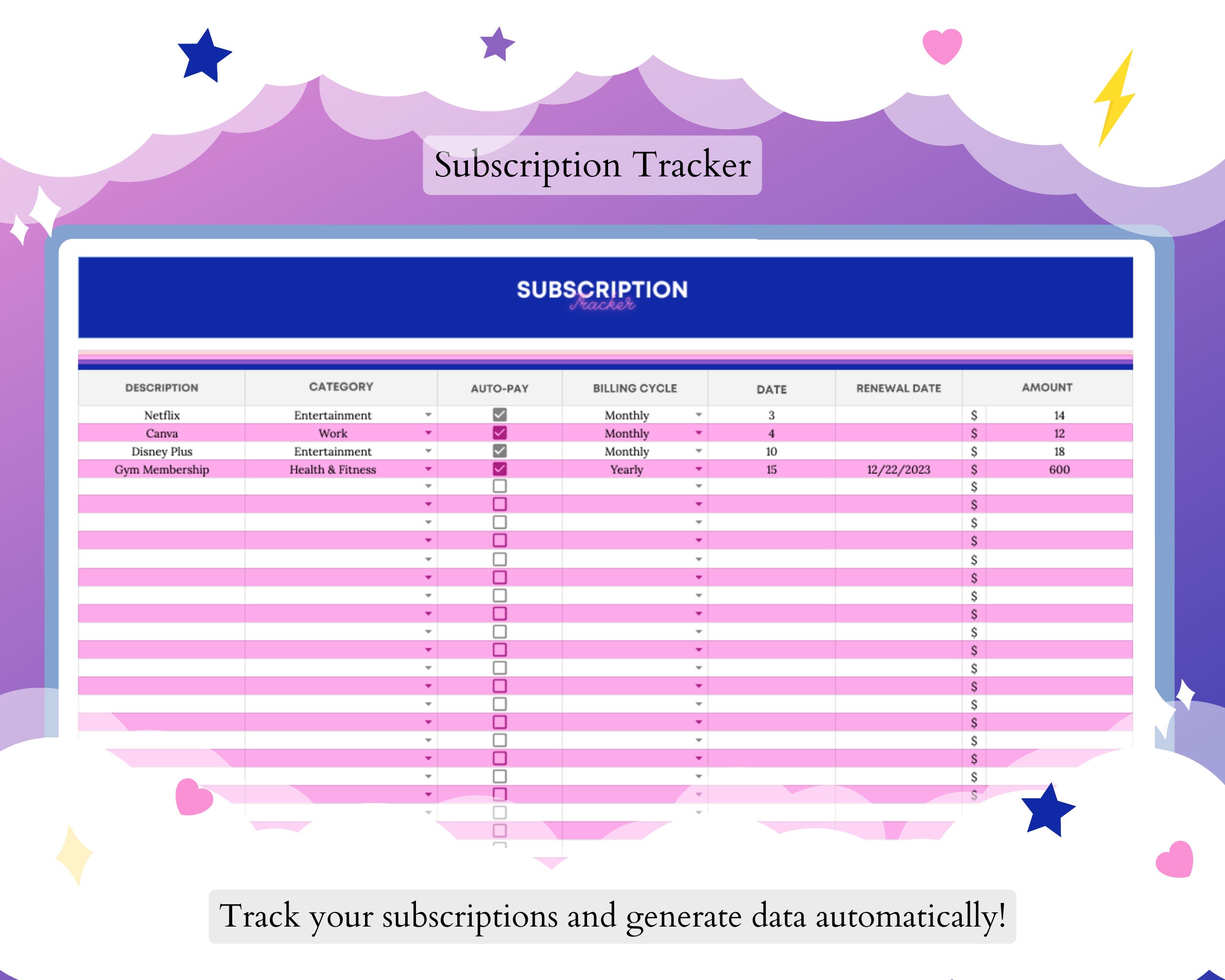 Effortless Monthly Budget Spreadsheet for Google Sheets, Digital Track ...