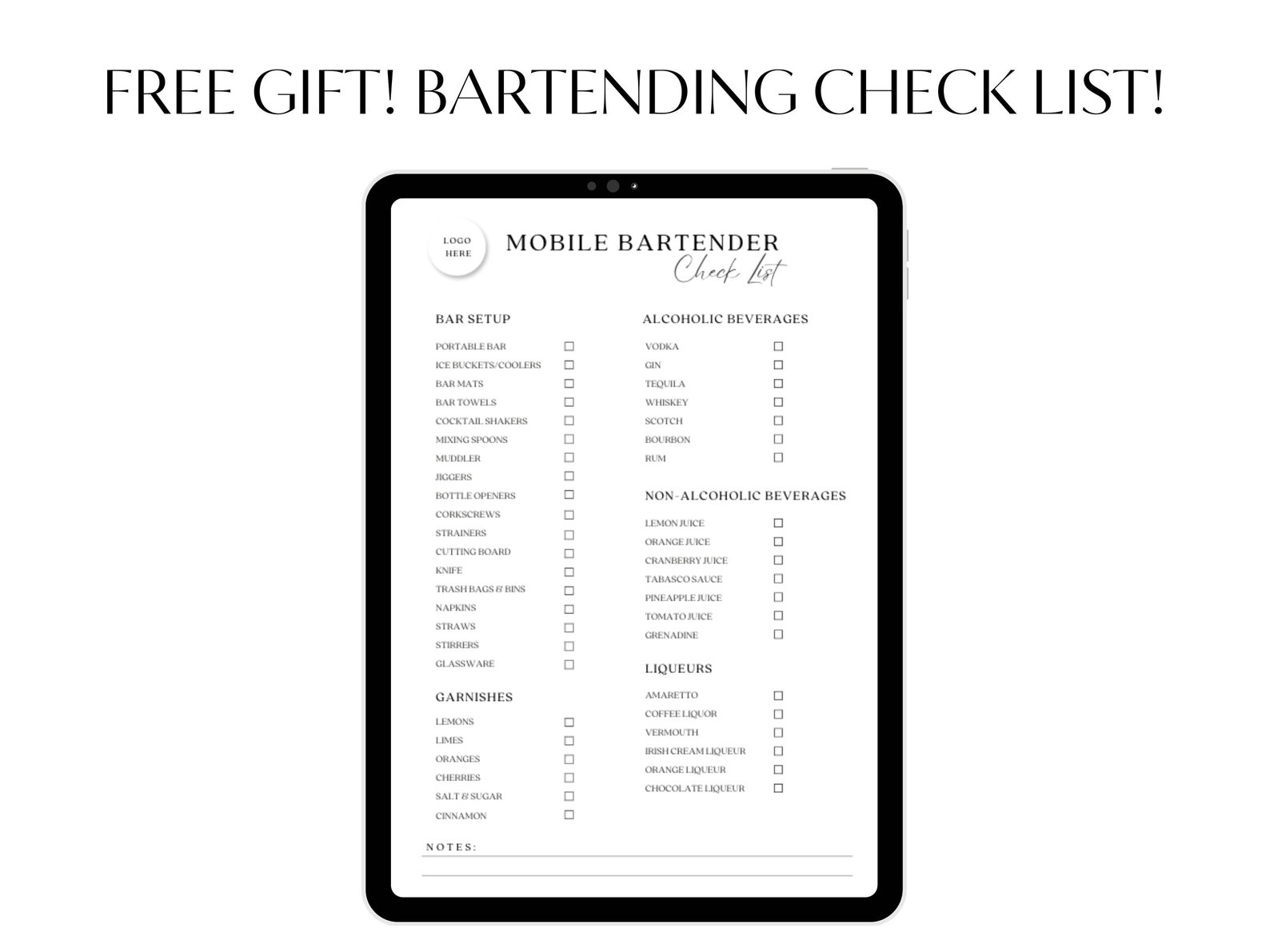 Mobile Bar Contract Template, Mobile Bar Check List, Editable Bartender ...