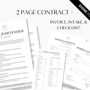 Mobile Bar Contract Template, Mobile Bar Check List, Editable Bartender Contract, Mobile Bar ...