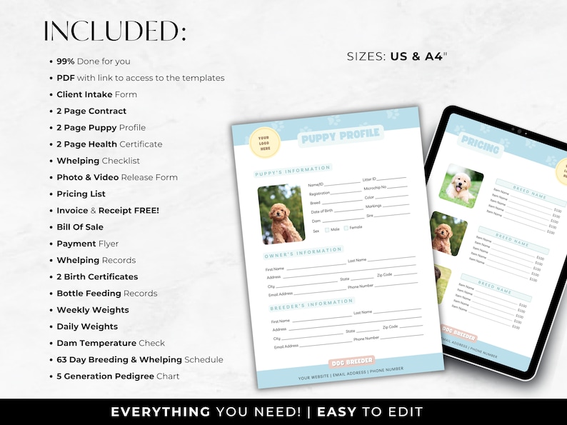 Dog Breeder Forms, Breeder Forms, Dog Whelping Charts, Puppy Charts ...