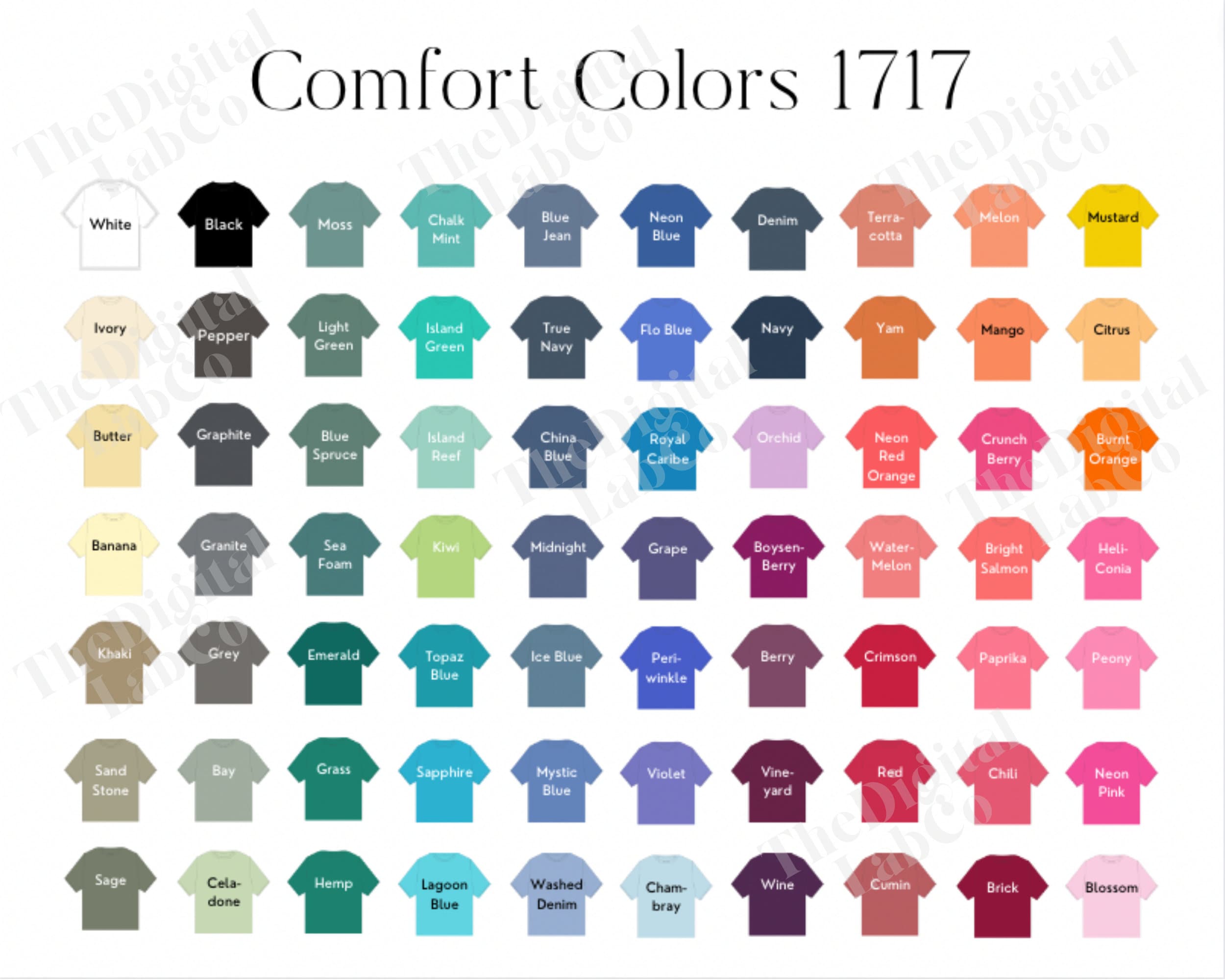 Editable Comfort Colors C1717 Color Chart Bundle, 1717 Comfort Colors ...