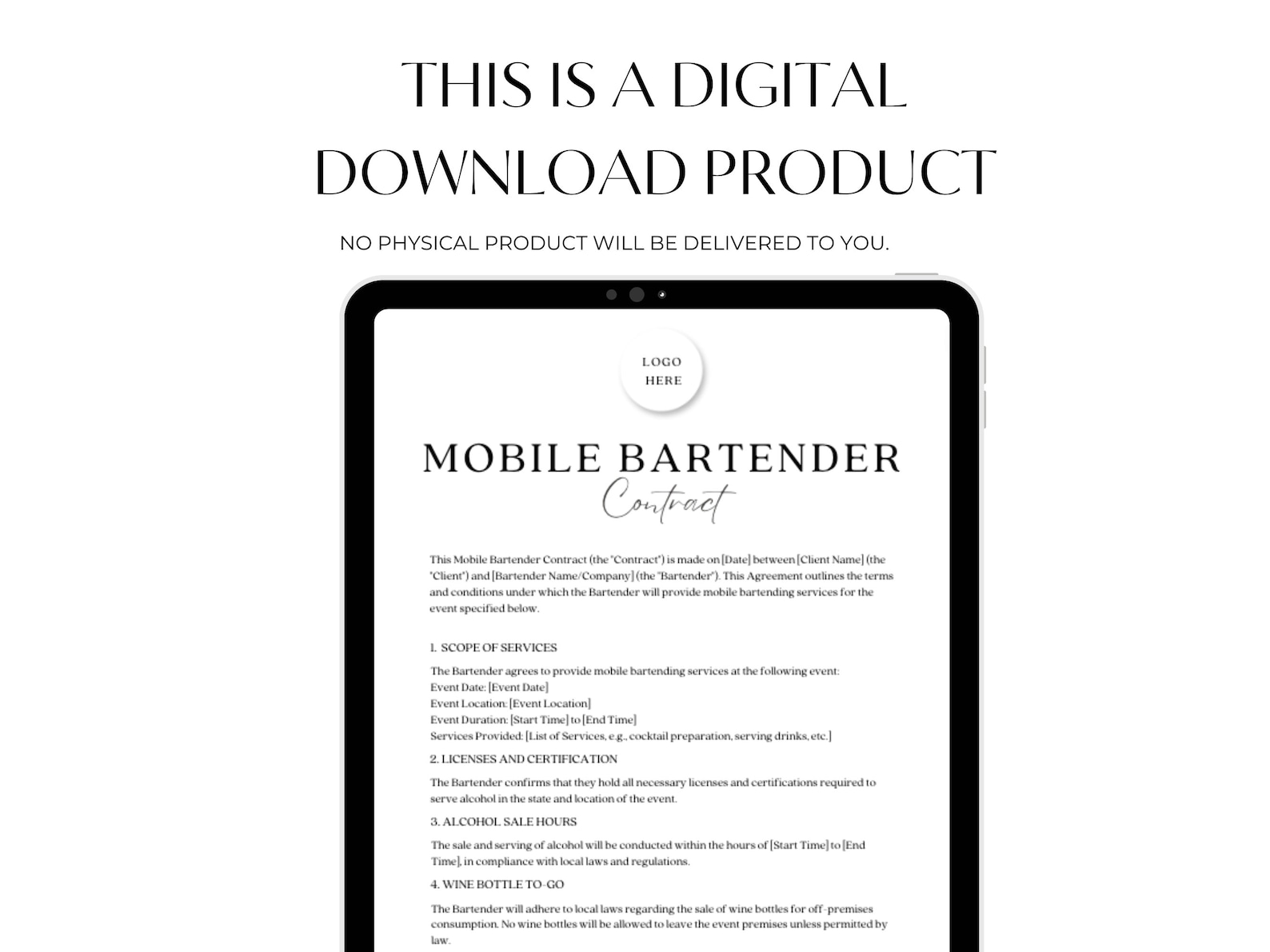 Mobile Bar Contract Template, Mobile Bar Check List, Editable Bartender Contract, Mobile Bar ...