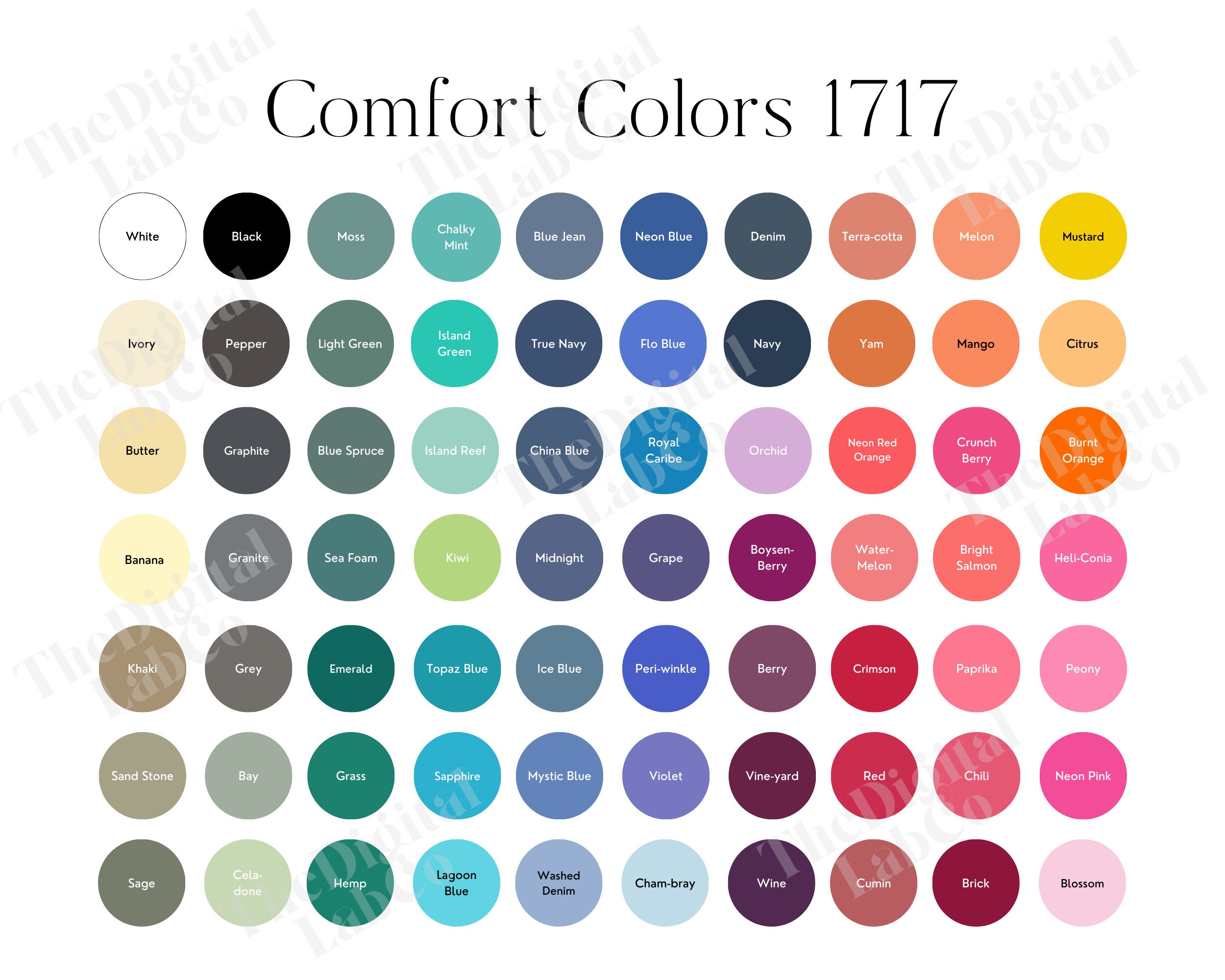 Editable Comfort Colors C1717 Color Chart Bundle, 1717 Comfort Colors ...