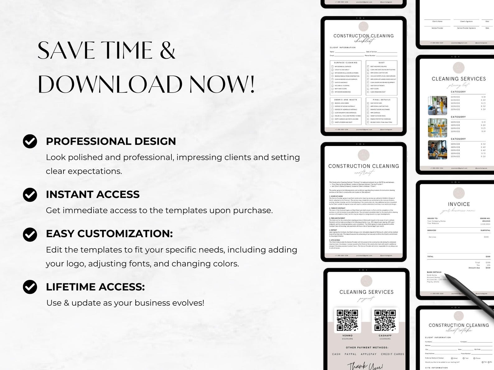 Construction Cleaning Business Forms Bundle, Editable Contract ...