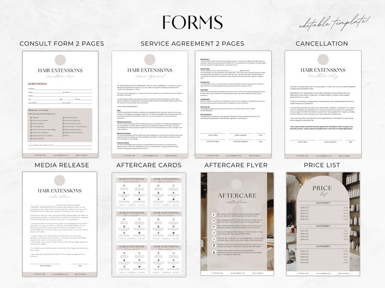 Editable Hair Extensions Contract,hair Extensions Consultation Form ...