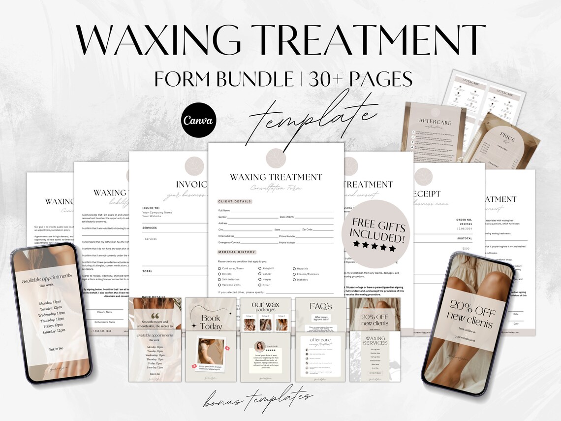 Waxing Treatment Forms, Printable Waxing Consent Forms, Editable ...