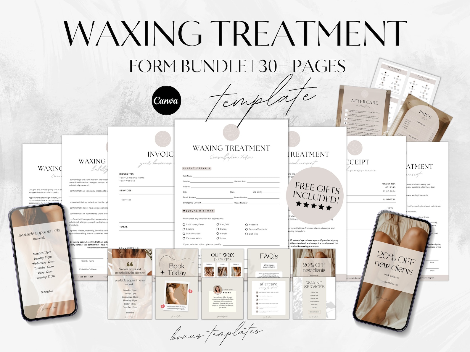 Waxing Treatment Forms, Printable Waxing Consent Forms, Editable ...