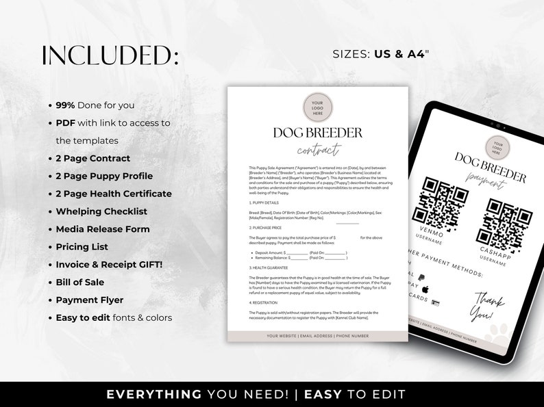 Dog Breeder Contract, Breeder Forms, Dog Breeding Agreement, Puppy Sale ...