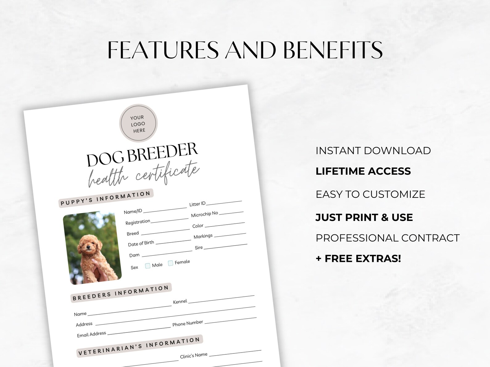 Dog Breeder Contract, Breeder Forms, Dog Breeding Agreement, Puppy Sale ...