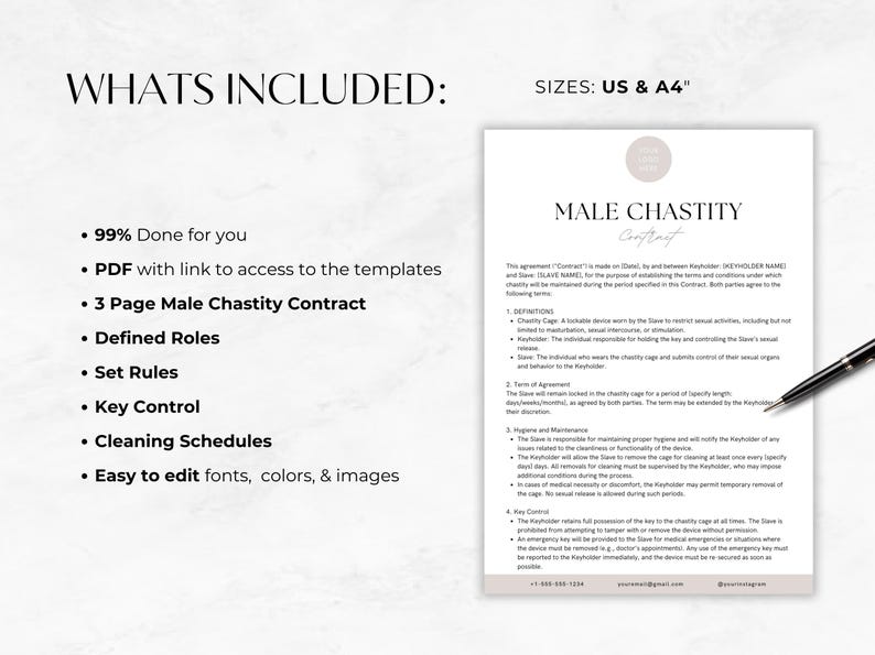 Male Chastity Contract, Cock Cage Contract, Chastity Contract Agreement, Dominatrix Contract ...