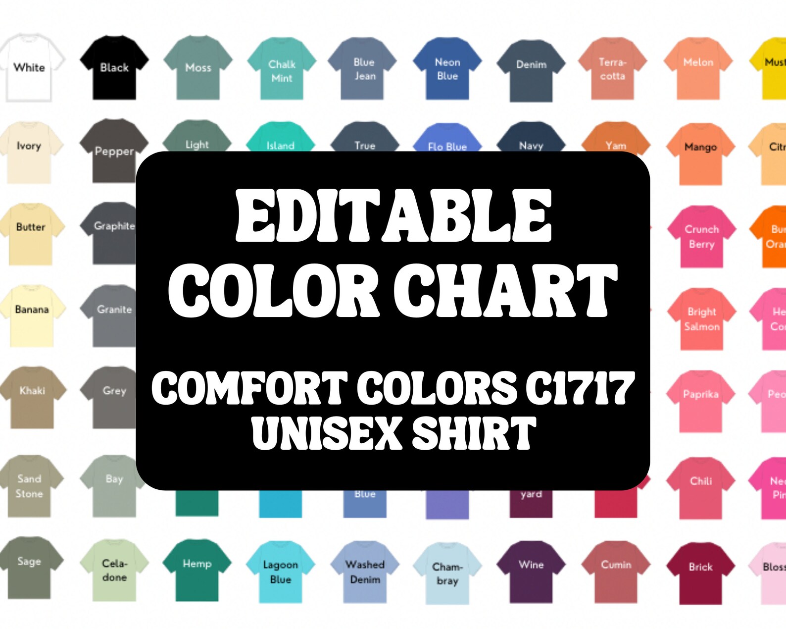 Comfort Colors C1717 Editable Color Chart Mockup (PDF Download) - Etsy