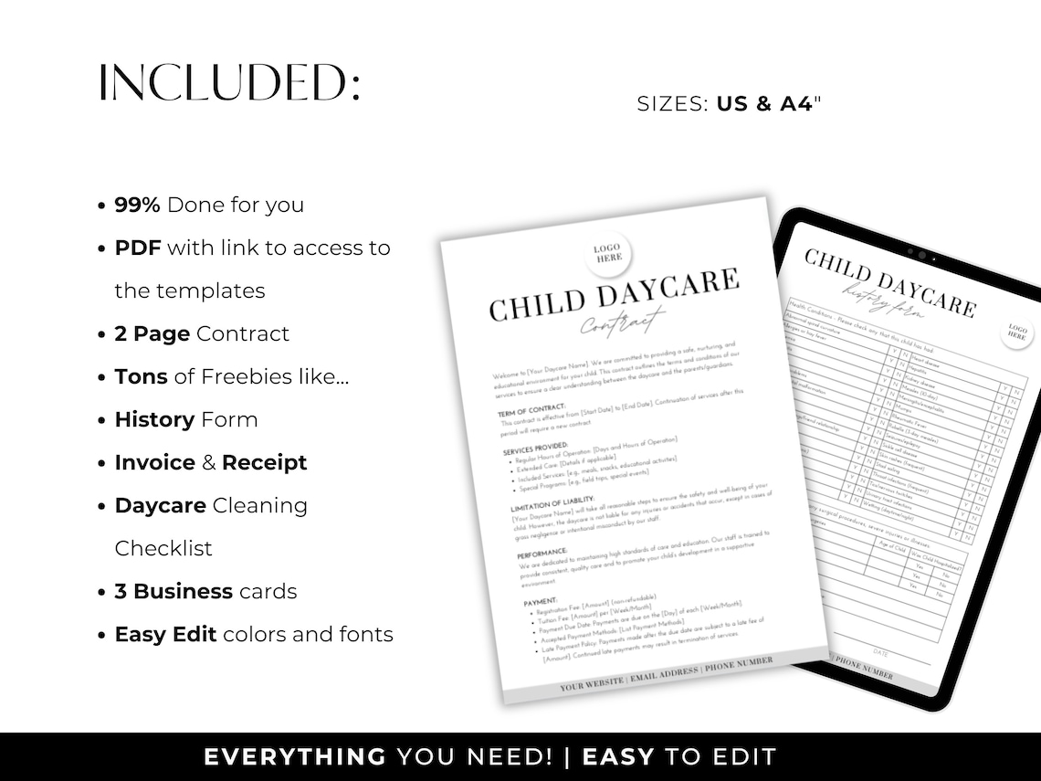 Editable Daycare Forms Contract, Daycare Starter Kit, Childcare Forms ...