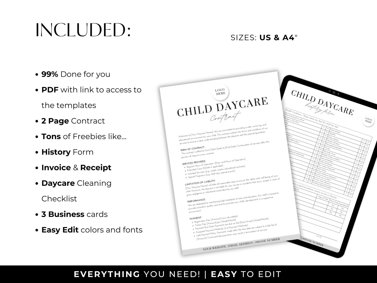 Editable Daycare Forms Contract, Daycare Starter Kit, Childcare Forms ...