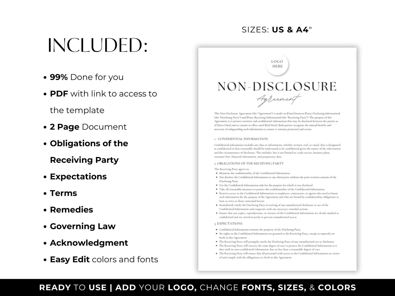 NDA Agreement Contract Template, Non Disclosure Agreement Template ...