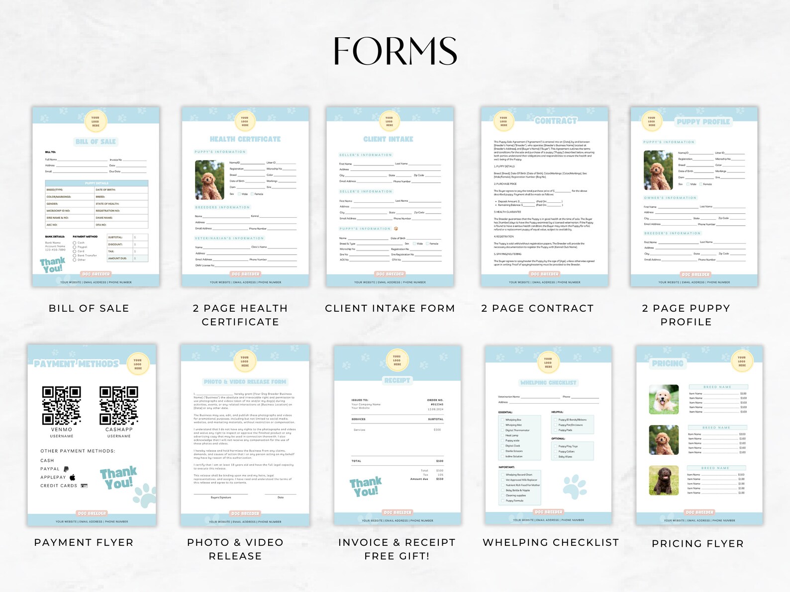 Dog Breeder Forms, Breeder Forms, Dog Whelping Charts, Puppy Charts ...