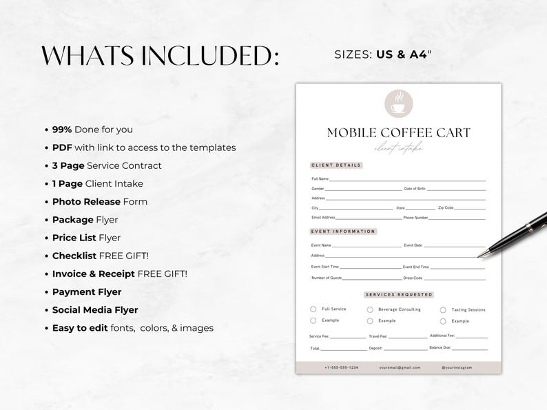 Coffee Cart Contract Template Bundle, Mobile Coffee Cart Contract ...