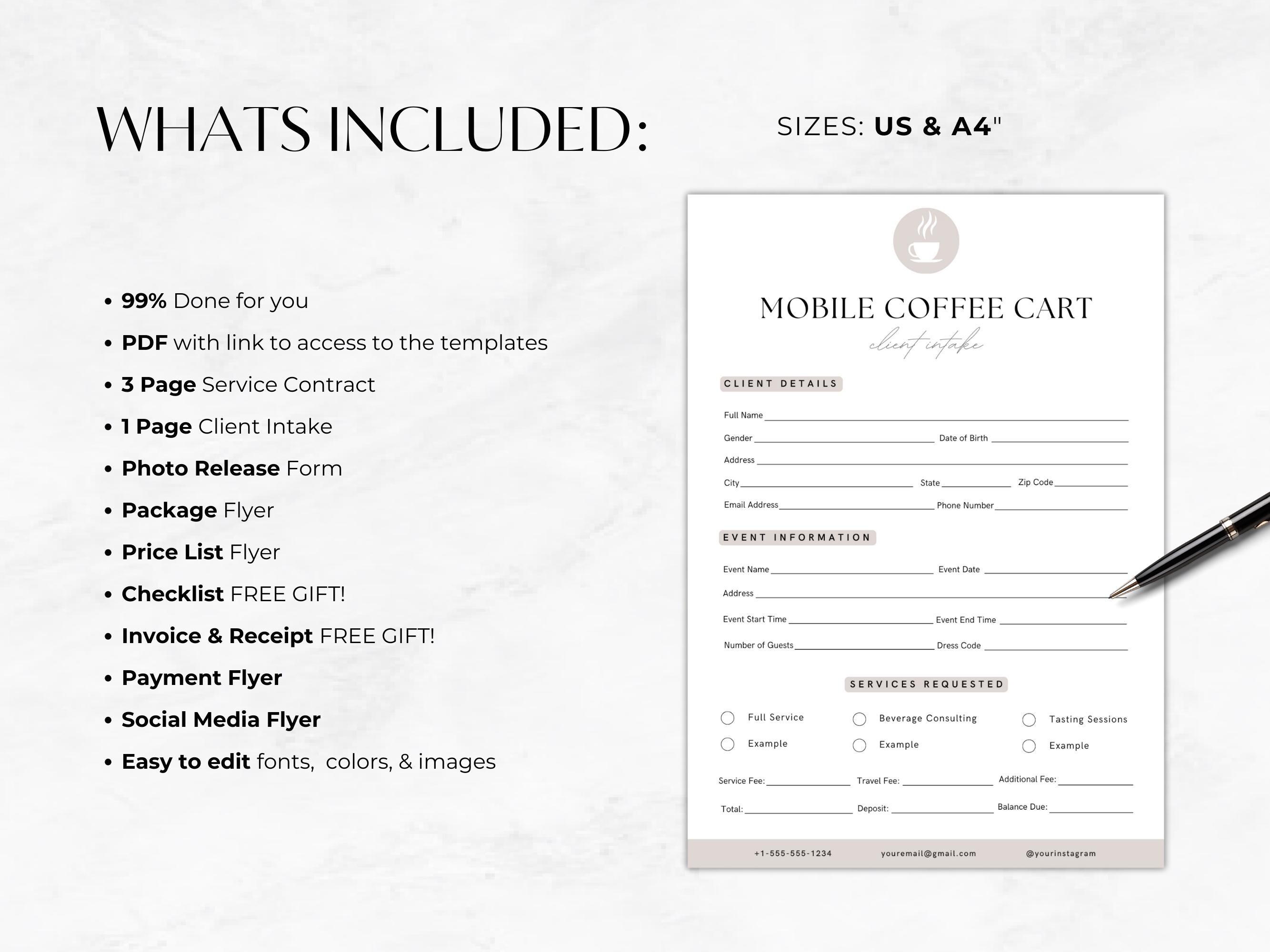 Coffee Cart Contract Template Bundle, Mobile Coffee Cart Contract ...