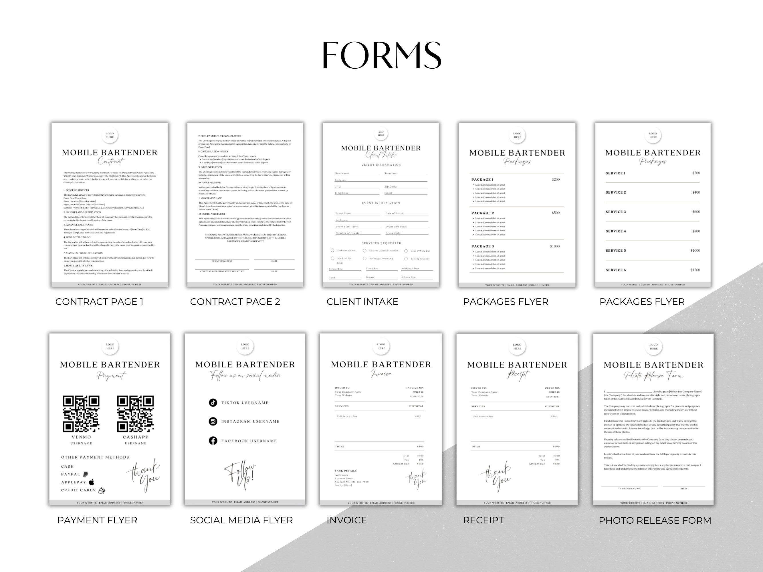 Mobile Bar Business Forms, Editable Bartender Contract, Mobile Bar ...