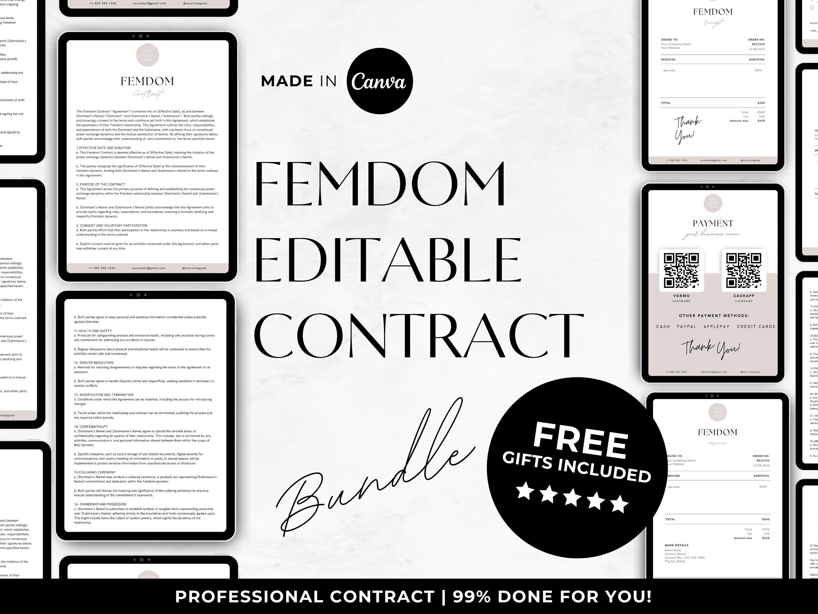 Femdom Contract, Female Domination Services Agreement, Dominatrix Contract Template, Findom ...