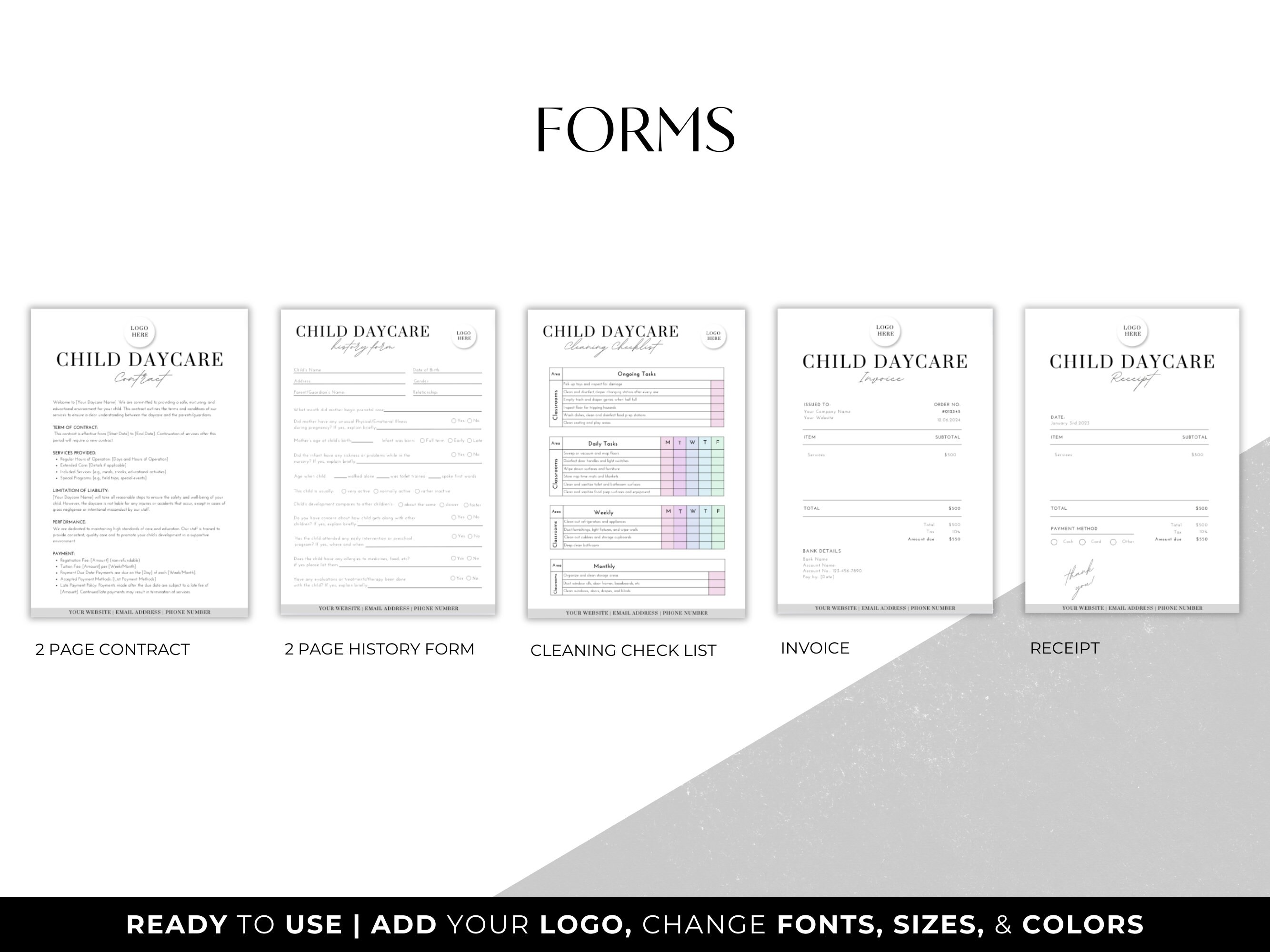 Editable Daycare Forms Contract, Daycare Starter Kit, Childcare Forms ...