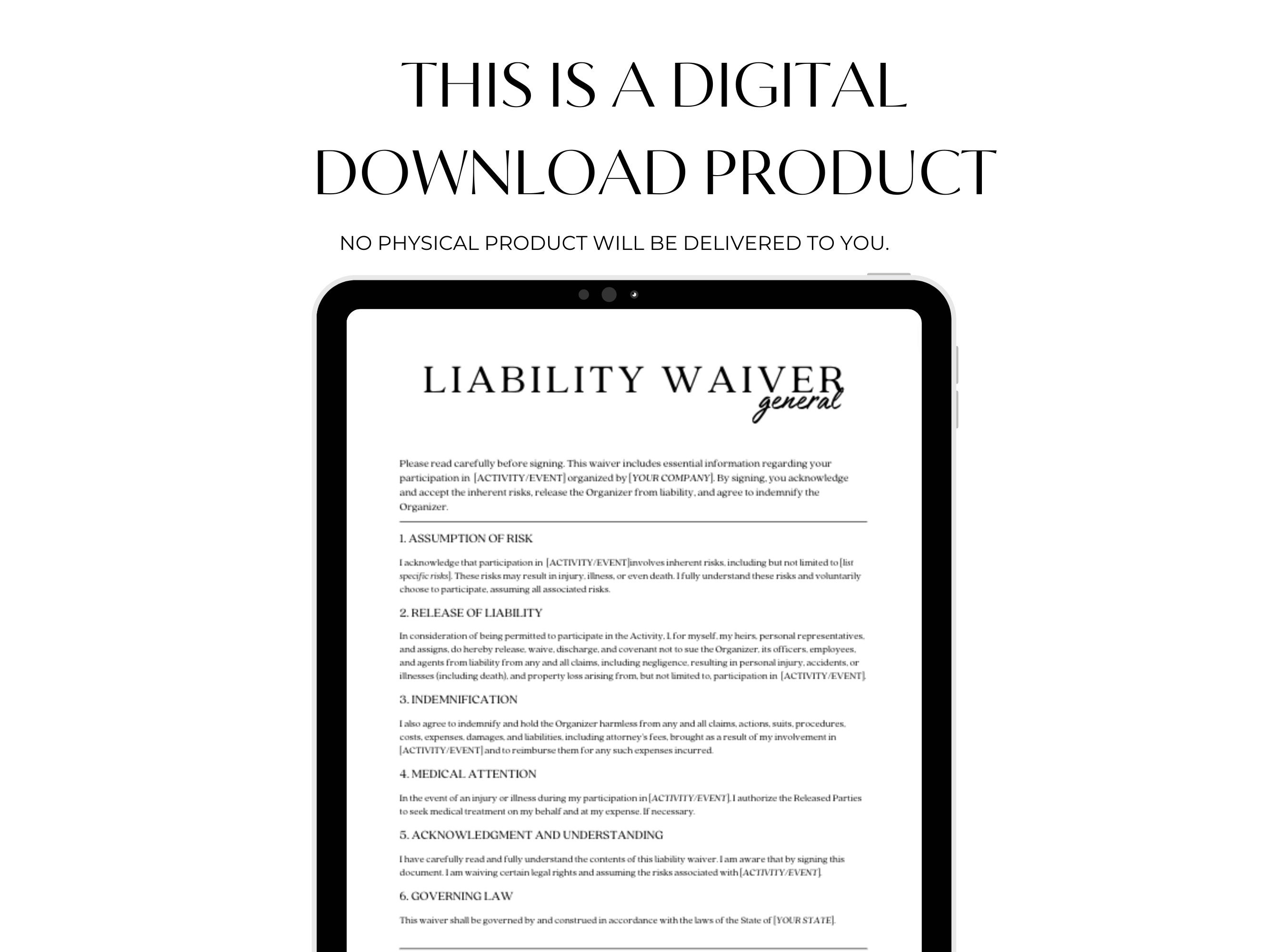 General Liability Waiver Template, Liability Form Agreement, Liability ...