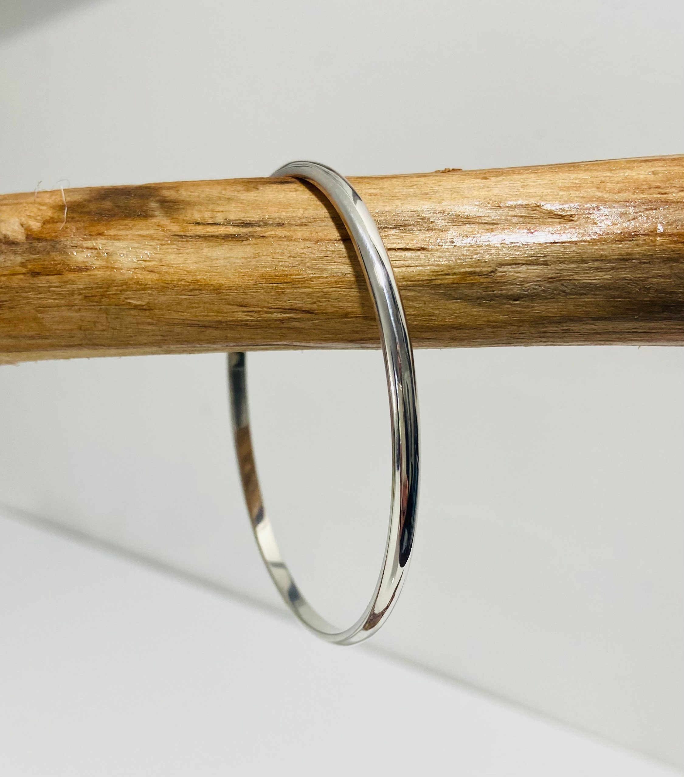 Ladies Round Silver Bangle Flat Inside Solid Stacker - Etsy