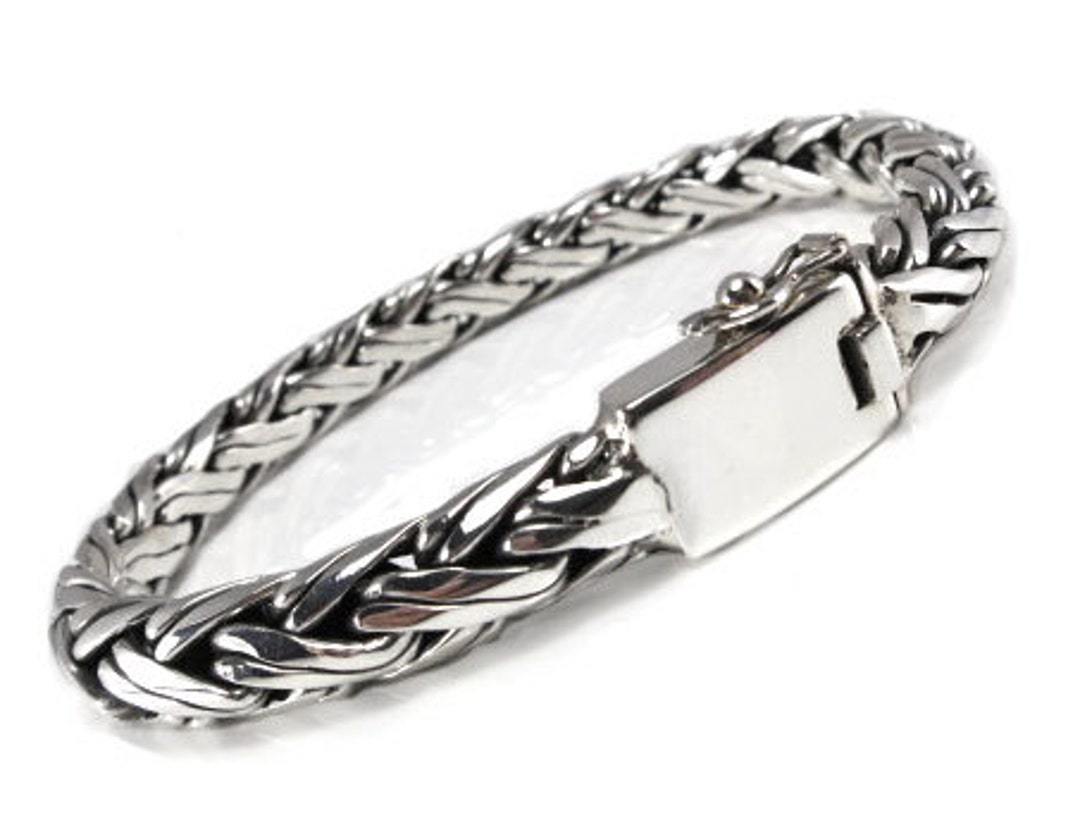 Mens Solid Silver Braided Bracelet Double Braided Design | Heavy Silver ...