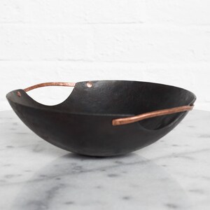 Hand Forged Iron Bowl With Copper Handles: Contemporary Centerpiece - Etsy