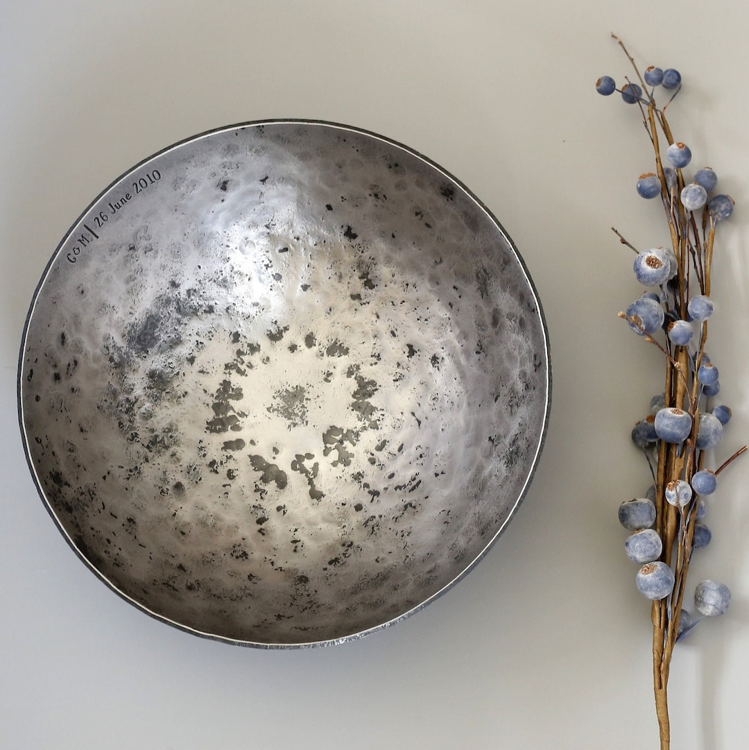 Hand Forged Iron Bowl, Contemporary Metal Centerpiece, 6th Anniversary ...