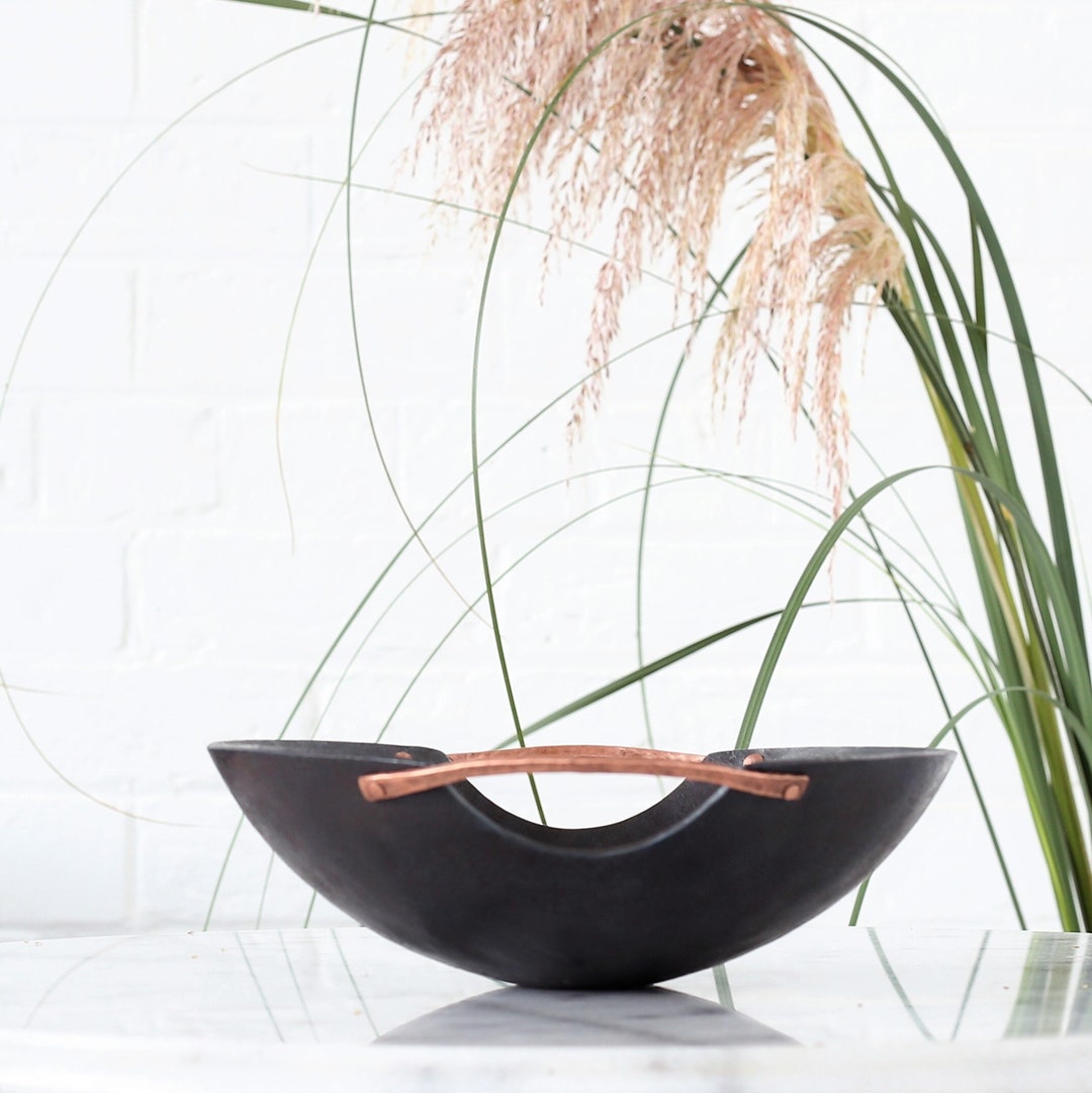 Hand Forged Iron Bowl With Copper Handles: Contemporary Centerpiece - Etsy