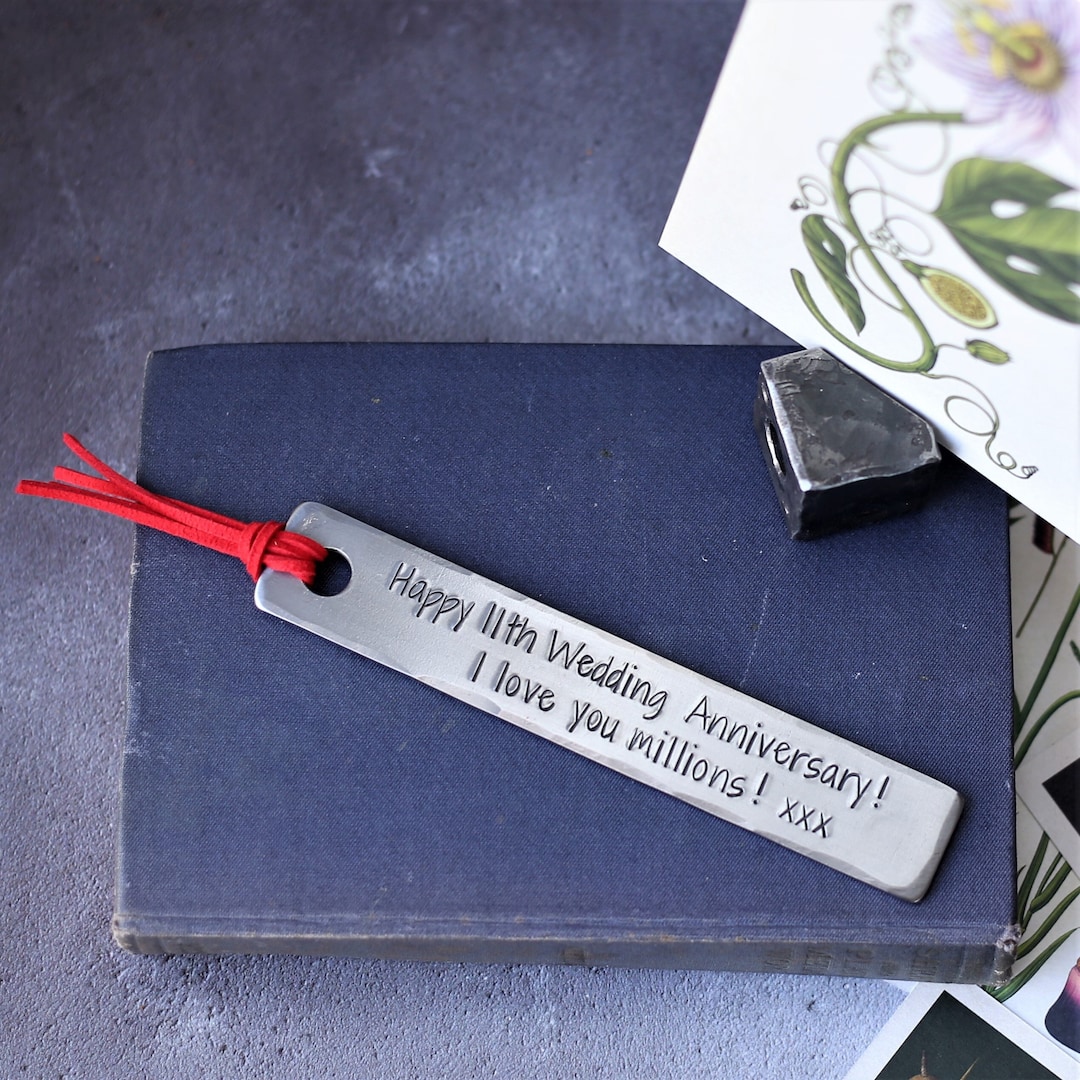 Handmade Steel 11th Anniversary Bookmark: Personalized Metal Gift - Etsy