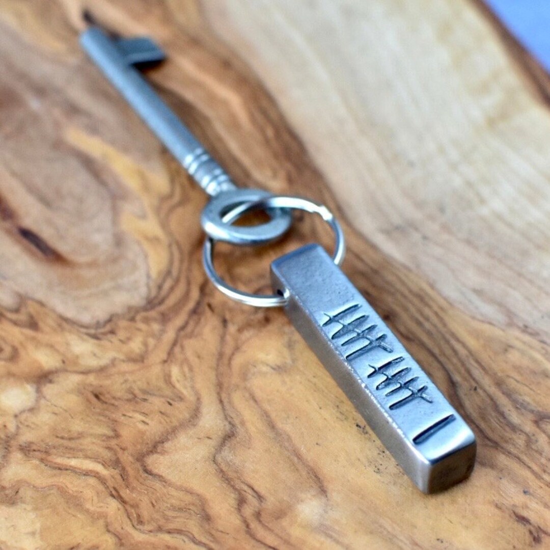 Steel Bar Keychain - 11 Tally Marks Keyring for 11th Anniversary ...
