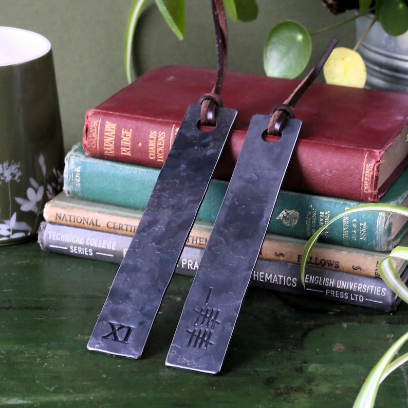 Hand Forged Raw Steel Bookmark, Leather Tassel, Anniversary Gift - Etsy