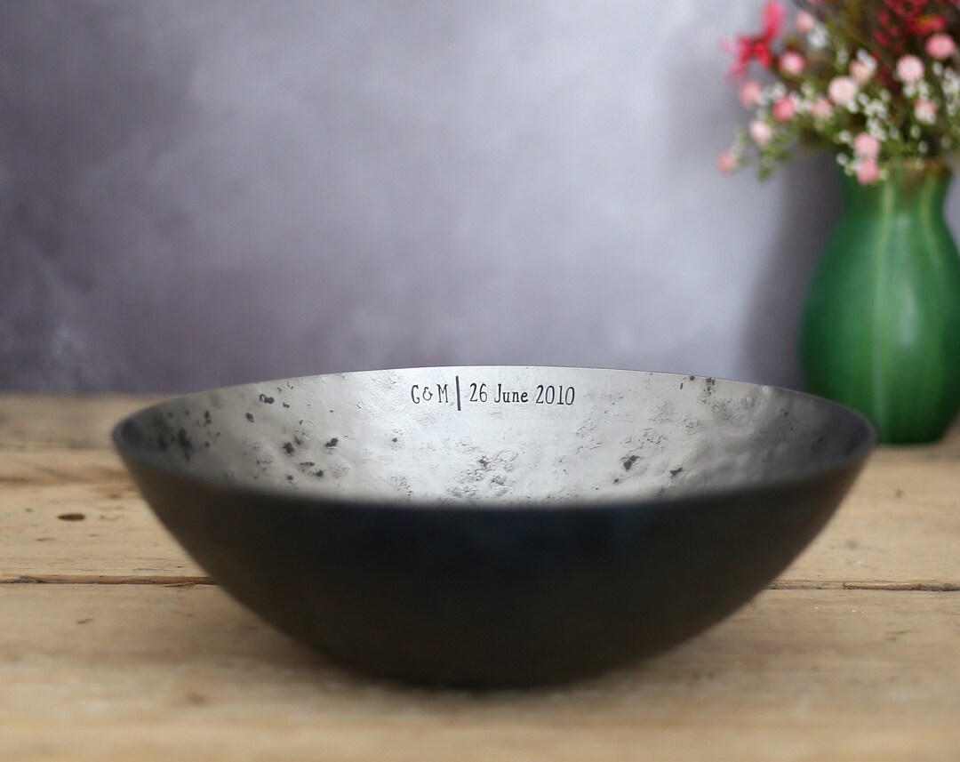 Hand Forged Steel Bowl, 11th Anniversary Gift, Contemporary Centerpiece ...