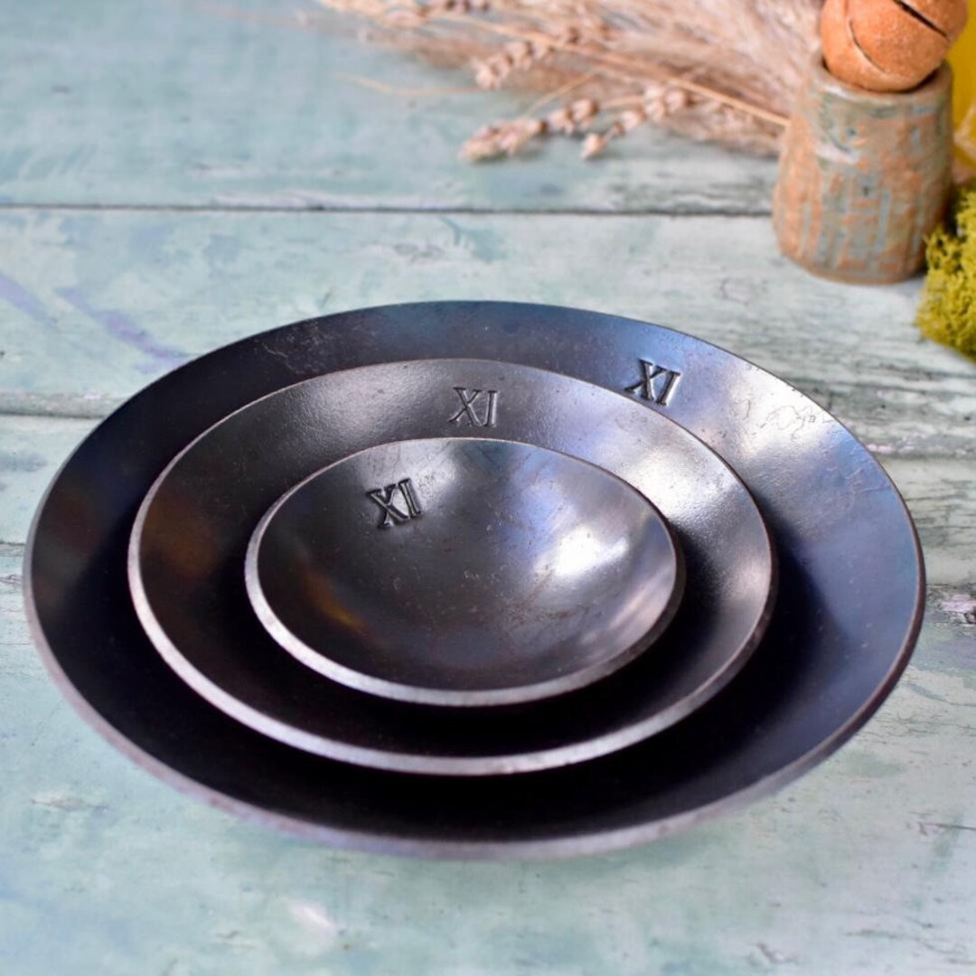 3 Steel Bowls With 11 Tally Mark or Roman Numeral Design, Nested Bowl ...