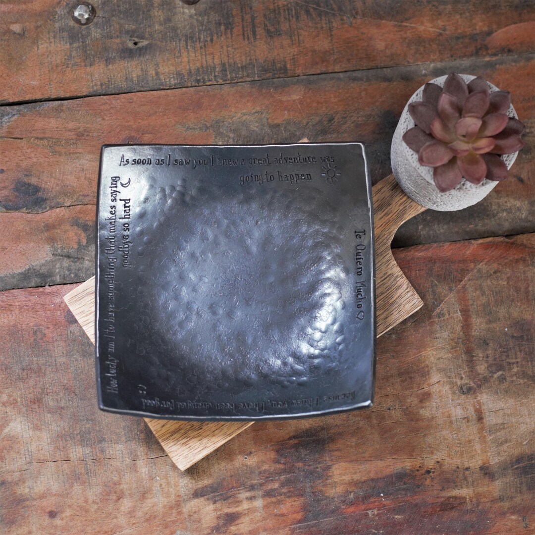 Personalised Large Steel Square Hammered Dish, Beautiful 11th ...