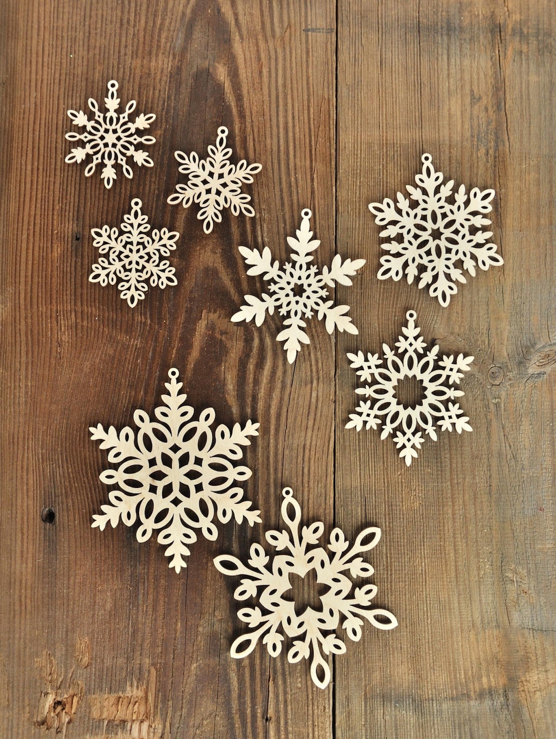 Snowflakes Christmas Decorations Tree Hangers Wooden Snowflakes 7cm/ 2 ...