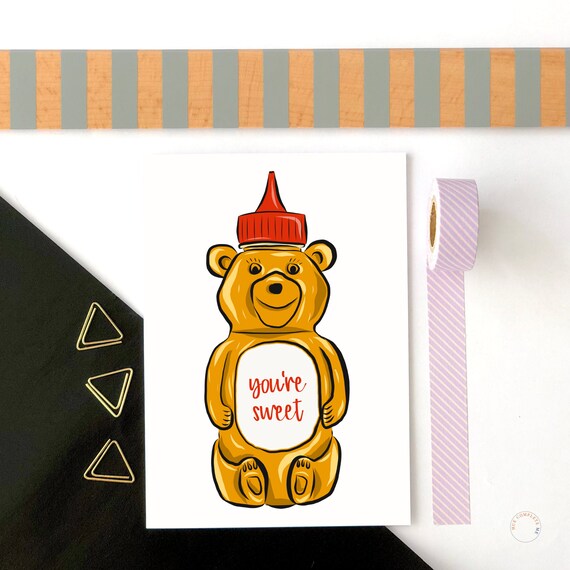 You're Sweet Honey Bear Card Cute Thank You Card Cute Love | Etsy