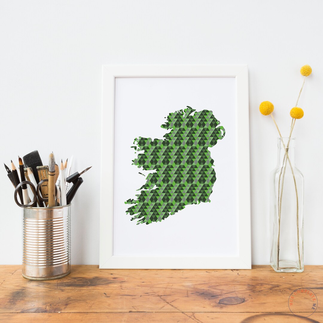 Ireland Map Print, Green Geometric Art (A4) - Etsy