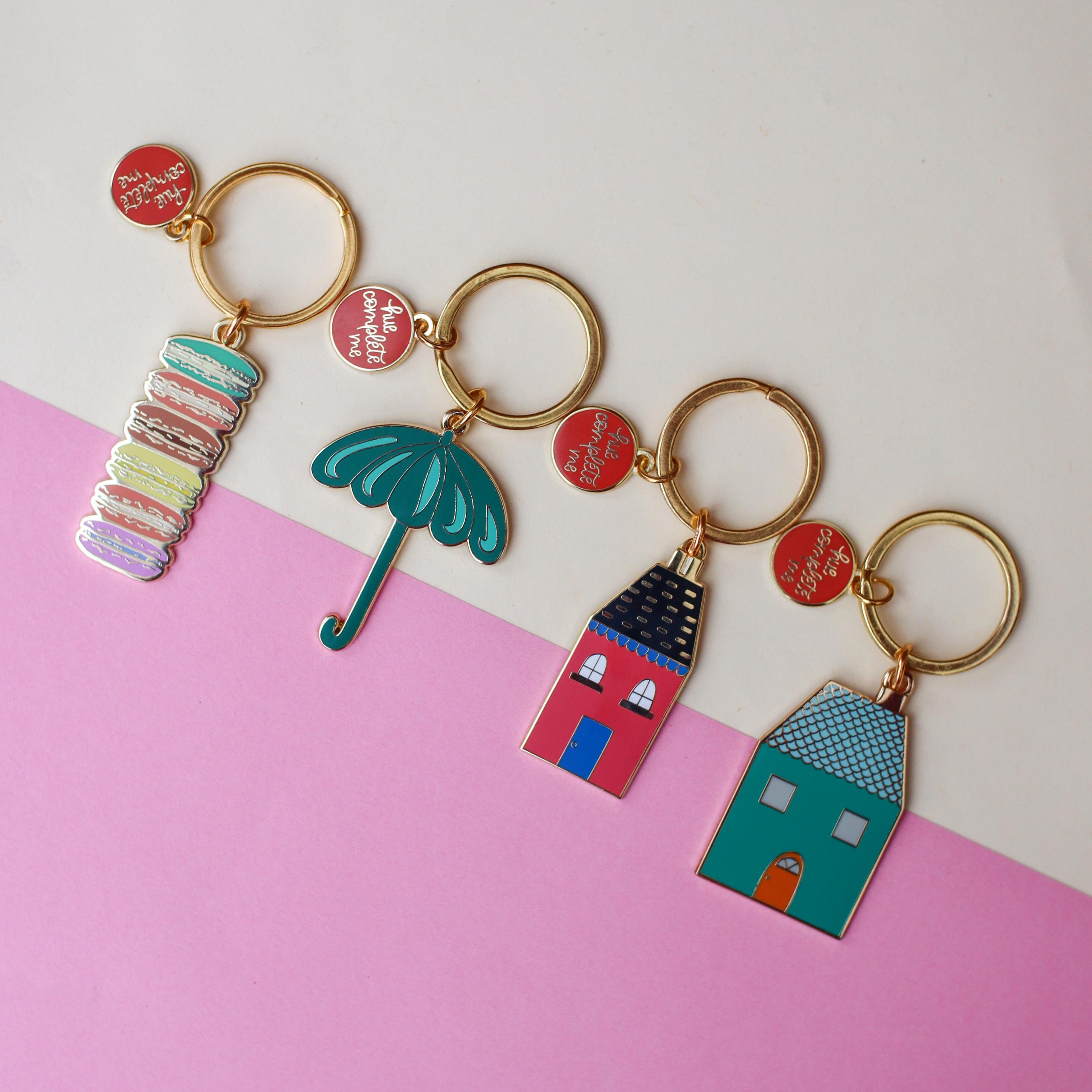 House Keychain Little Pink House Keyring House Keyring Gold Keychain ...