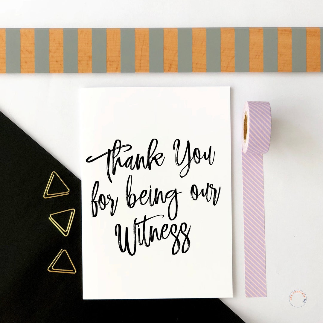 Thank You for Being Our Witness Wedding Witness Thank You Card Wedding ...