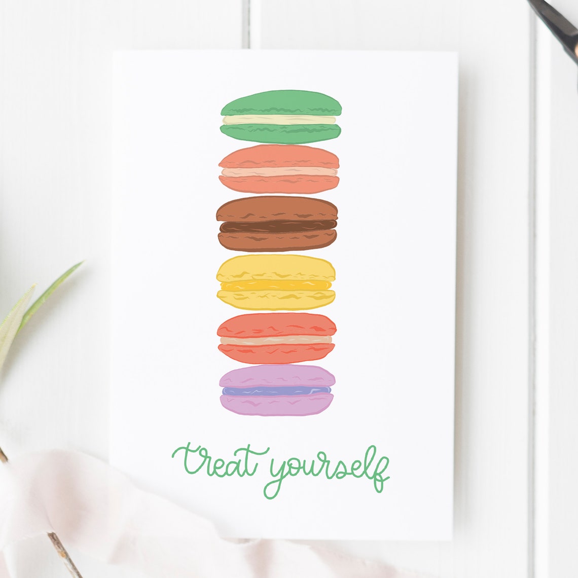 Treat Yourself Macaron Card Macaron Birthday Card French Macaron Card ...
