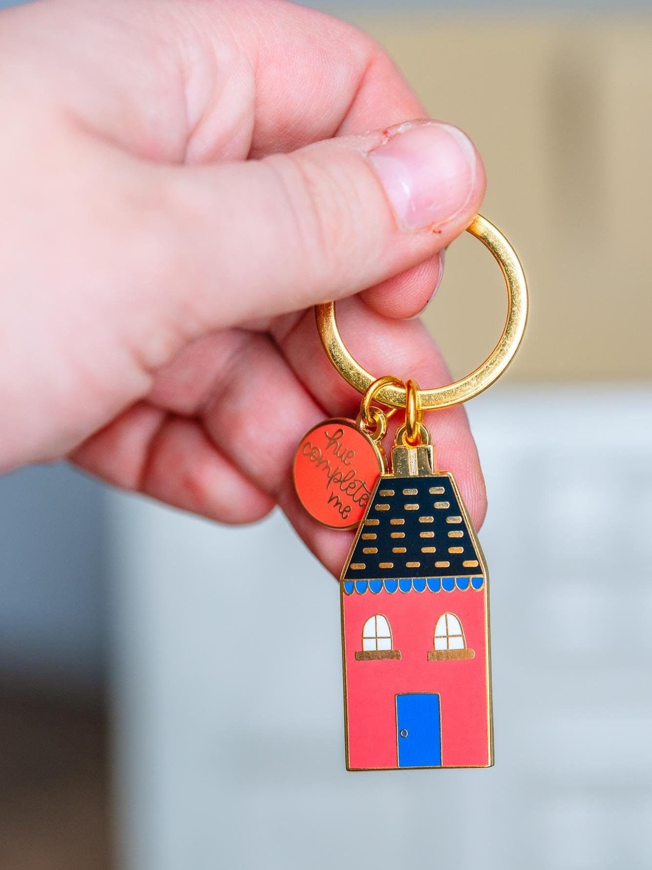 Pink House Keychain: Enamel Housewarming Gift - Etsy