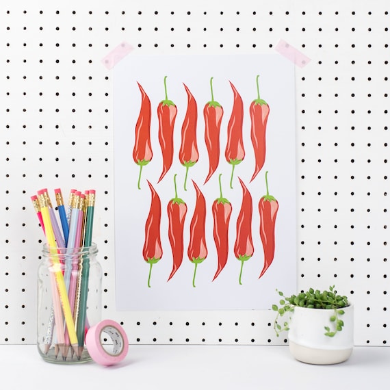 Chili Pepper Art Print Kitchen Print Kitchen Decor Pepper Wall | Etsy