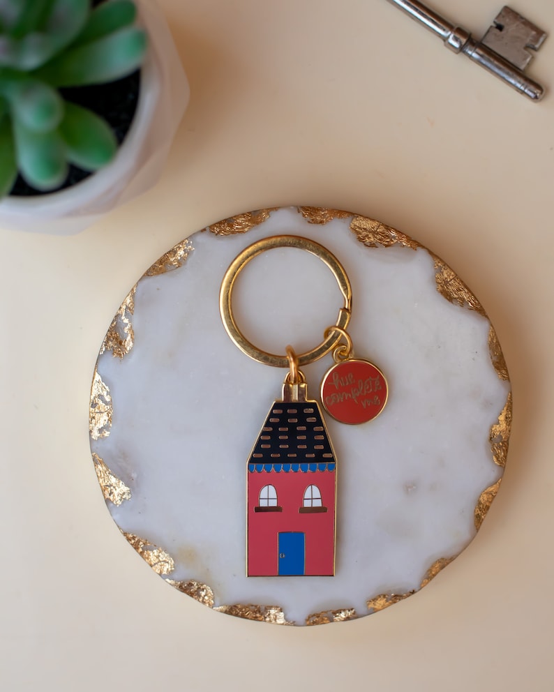 Pink House Keychain: Enamel Housewarming Gift - Etsy