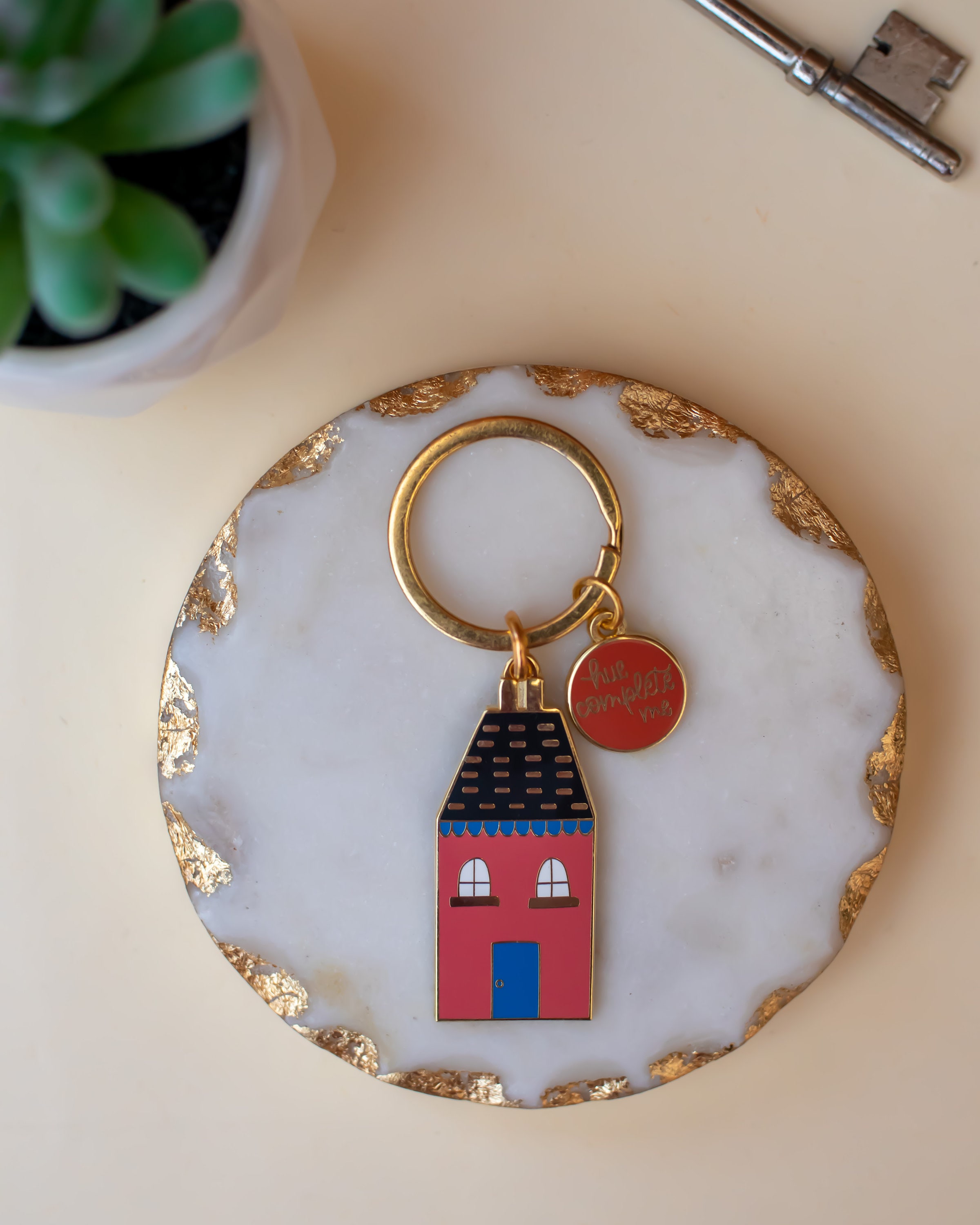 House Keychain Little Pink House Keyring House Keyring Gold Keychain ...