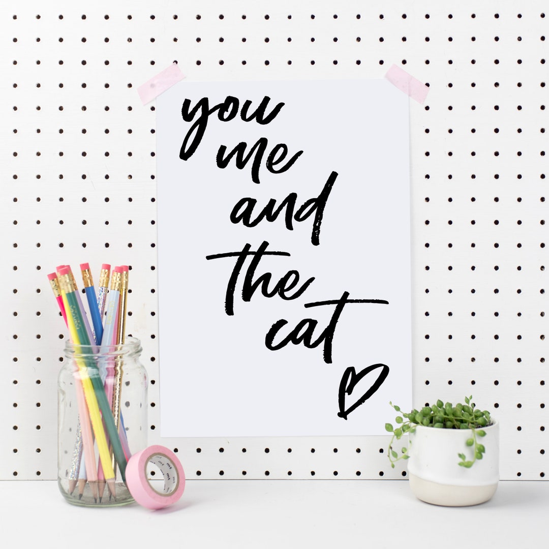 You Me and the Cat Cat Couple Gift Cat Lover Art Print Gift for Cat ...