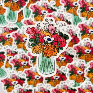 Floral Sticker Vinyl Bouquet Sticker Flower Sticker Mason Jar With ...